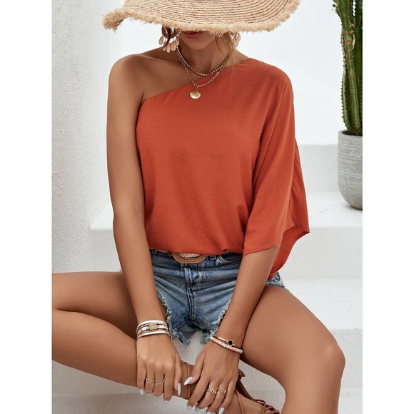 WILA | Tops | Minimalist Boho One Shoulder Batwing Sleeve Blouse | Poshmark